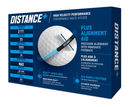 TaylorMade 2021 TaylorMade Distance+ Dozen Golf Balls, White (1 box with four lines of 3 balls each, 12 golf balls in total)