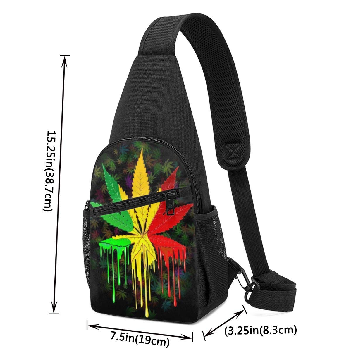QIUYELONG Sling Backpack,Travel Hiking Daypack Pattern Rope Crossbody Shoulder Bag Green Yellow Red Leaf Weed Interest Printed