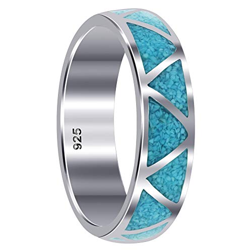 Southwestern Style Turquoise Gemstone 6mm Wedding Band 925 Sterling Silver Unisex Ring for Women Size 5