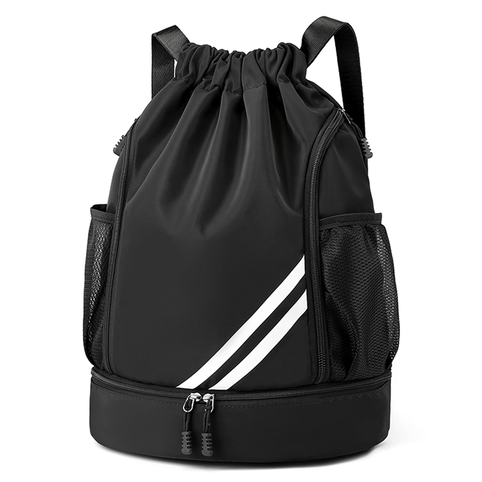 neyrat Water Resistant Sport Drawstring Backpack Gym Draw String Back Bag with Shoes Compartment for Men Women Children (Black-1)