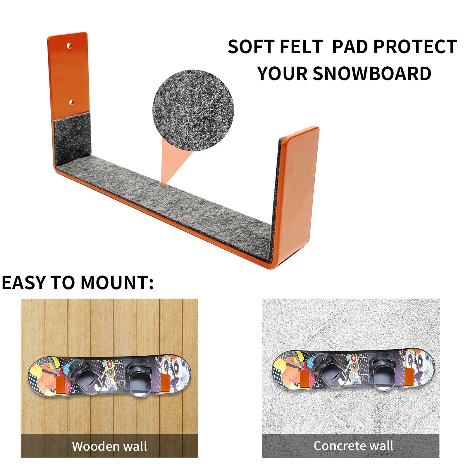 Qualward Snowboard Display Wall Mount Rack Indoor Snowboard Storage Steel Metal Hooks, Home and Garage Snowboard Storage
