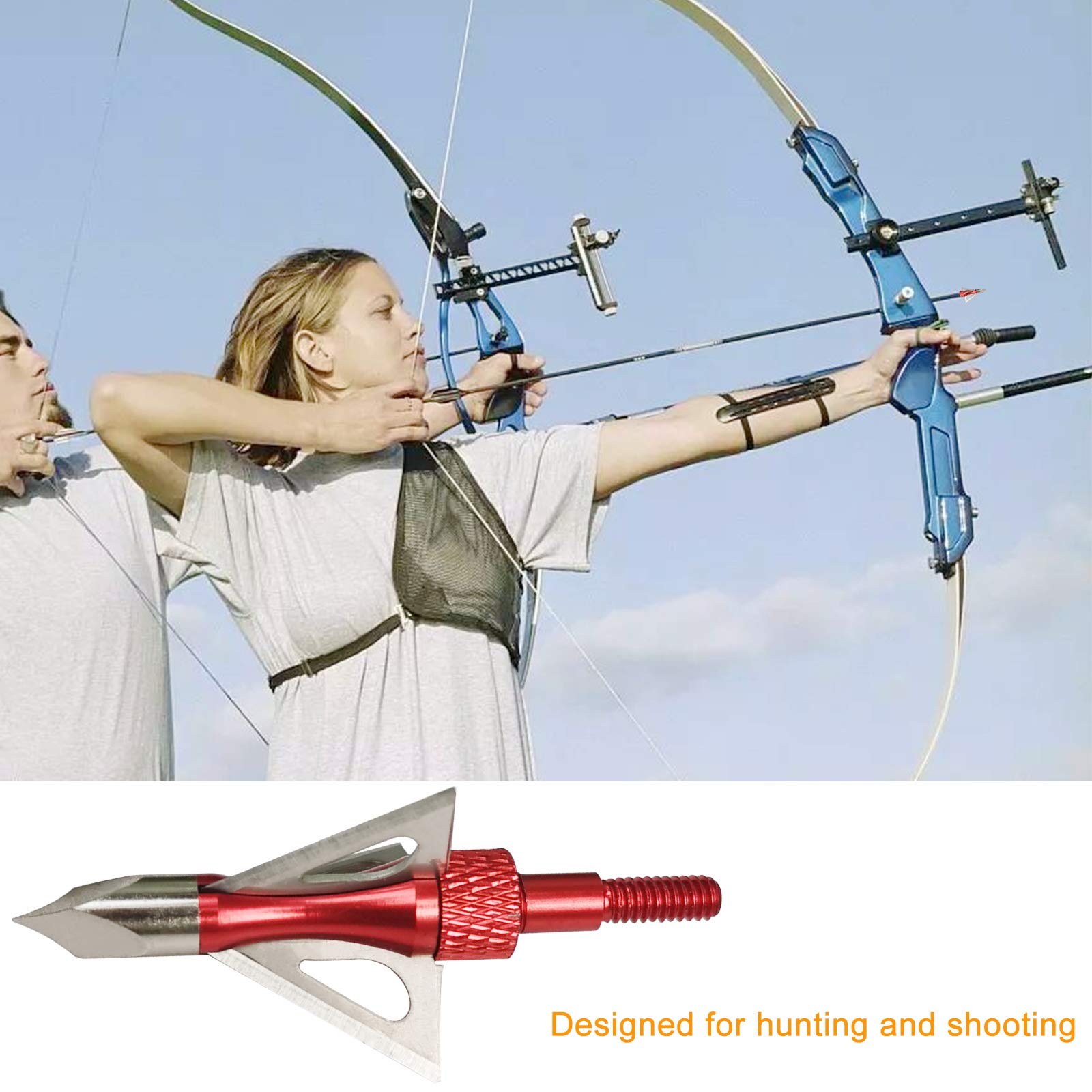 Tbrand Sharp Blades Arrowhead Archery Broadheads Hunting Arrow Crossbow Bolts and Compound Recurve Bow (Red, 12pcs)