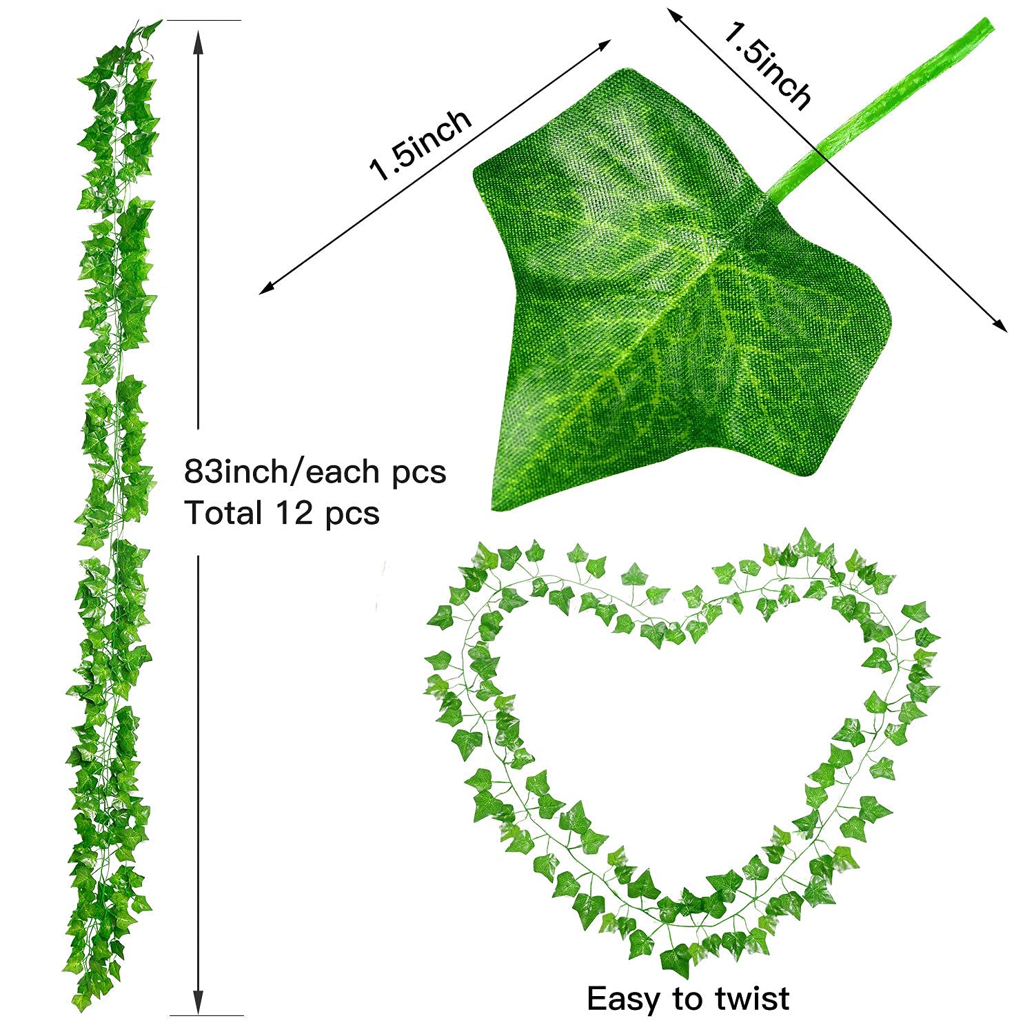 Qlarnaweer Artificial Fake Vines, 84Ft 12 Strands Artificial Ivy Leaf Greenery Garland Wall Decor Hanging Plants Foliage for Home Kitchen Garden Office Wedding Party