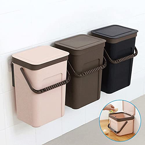 MYRRHE Cans, Trash Can Kitchen Wall Mounted Garbage Bin Recycle Compost Bin Bathroom Dustbin (Color : Brown)