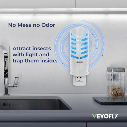 VEYOFLY Fly Trap, Plug in Flying Insect Trap, Fruit Fly Traps for Indoors-Safer Home Indoor- Bug Light Indoor Plug in- Mosquito,Fruit Fly, Gnat Trap, Flea Trap, Bugs- No Odor (1 Device+3 Refills)