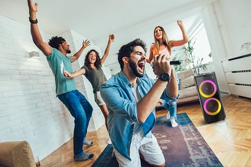 Philips X5206 Bluetooth Party Speaker with Extra bass, Up to 14 Hours Battery, Party Lights and Karaoke Effects, Microphone and Guitar Input, Audio-in, USB Charging, Built-in Trolley, TAX5206