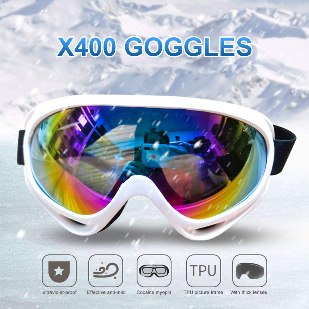 Ski Snowboard Goggles UV Protection Anti Fog Snow Goggles for Men Women Youth (white)