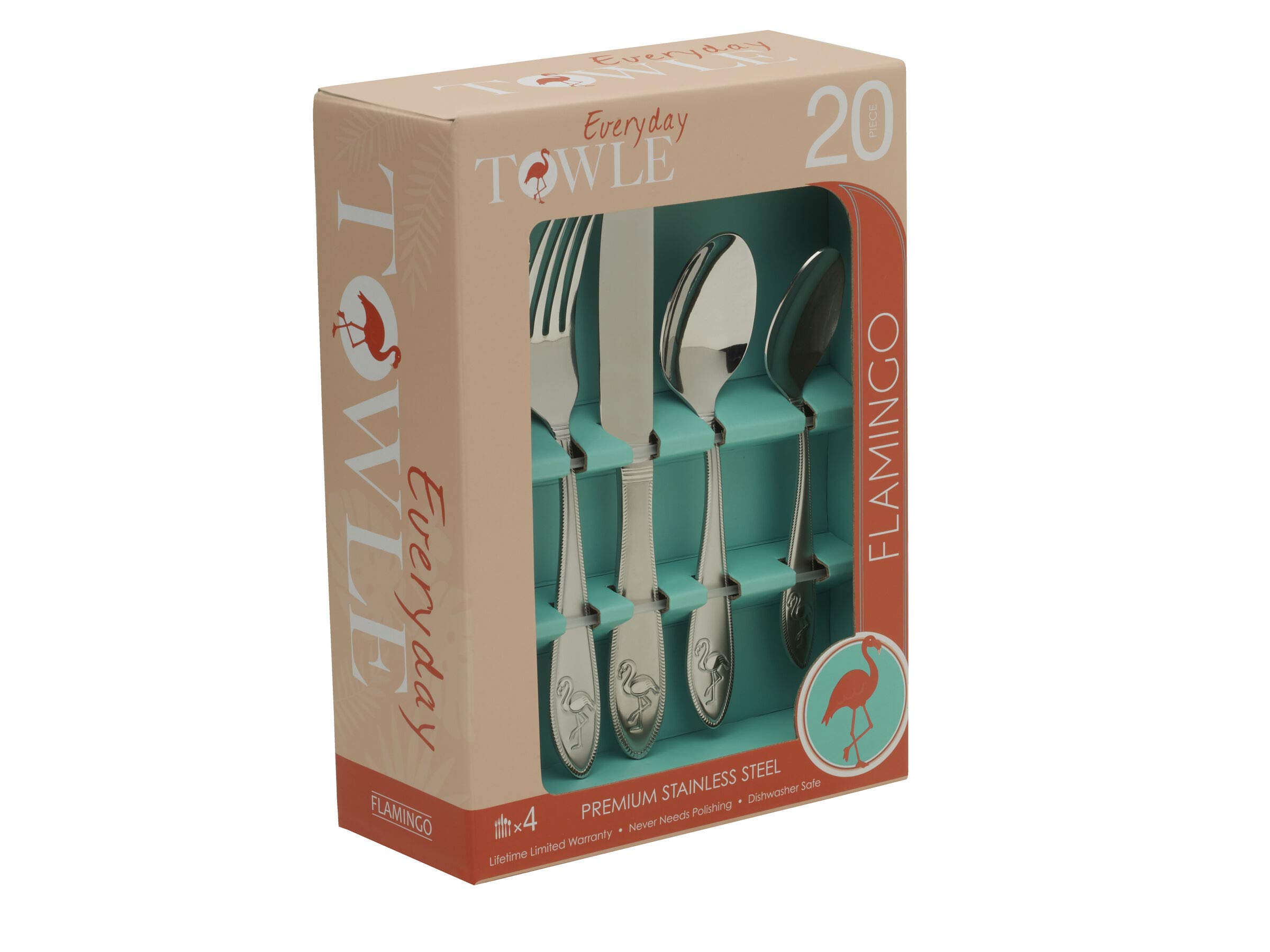 Towle Living Flamingo Flatware Set, 20-Piece, Stainless Steel