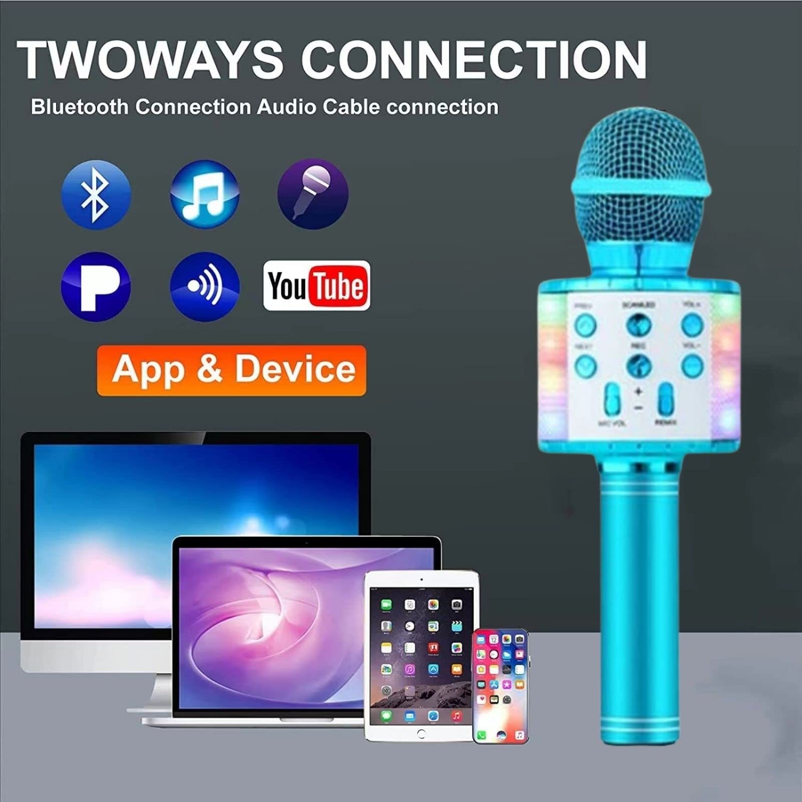 Voice Changing Karaoke Microphone for Kids Singing,5 in 1 Wireless Bluetooth Microphone with LED Lights Karaoke Machine Portable Mic Speaker Player Recorder for Home Party Birthday Gift