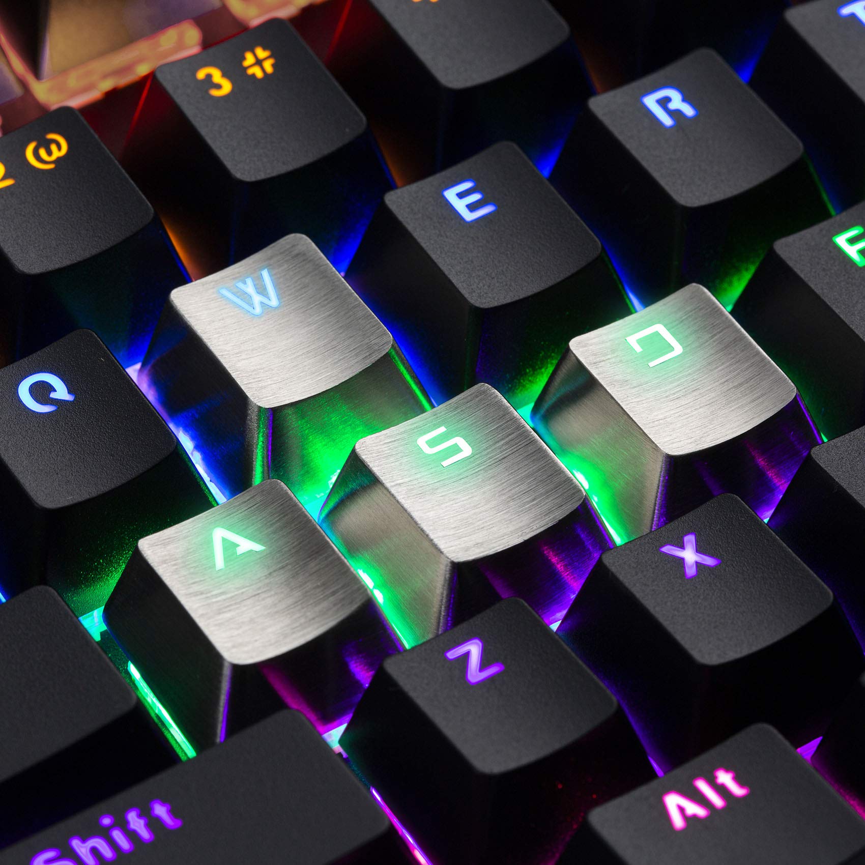 Qupei Metal Keycaps (WASDQREF+DIR.) for FPS & MOBA, OEM Mechanical Keyboard Keycaps Kit 60% Keycaps for Cherry MX Switches Gaming Keyboard Keycaps (Silver)