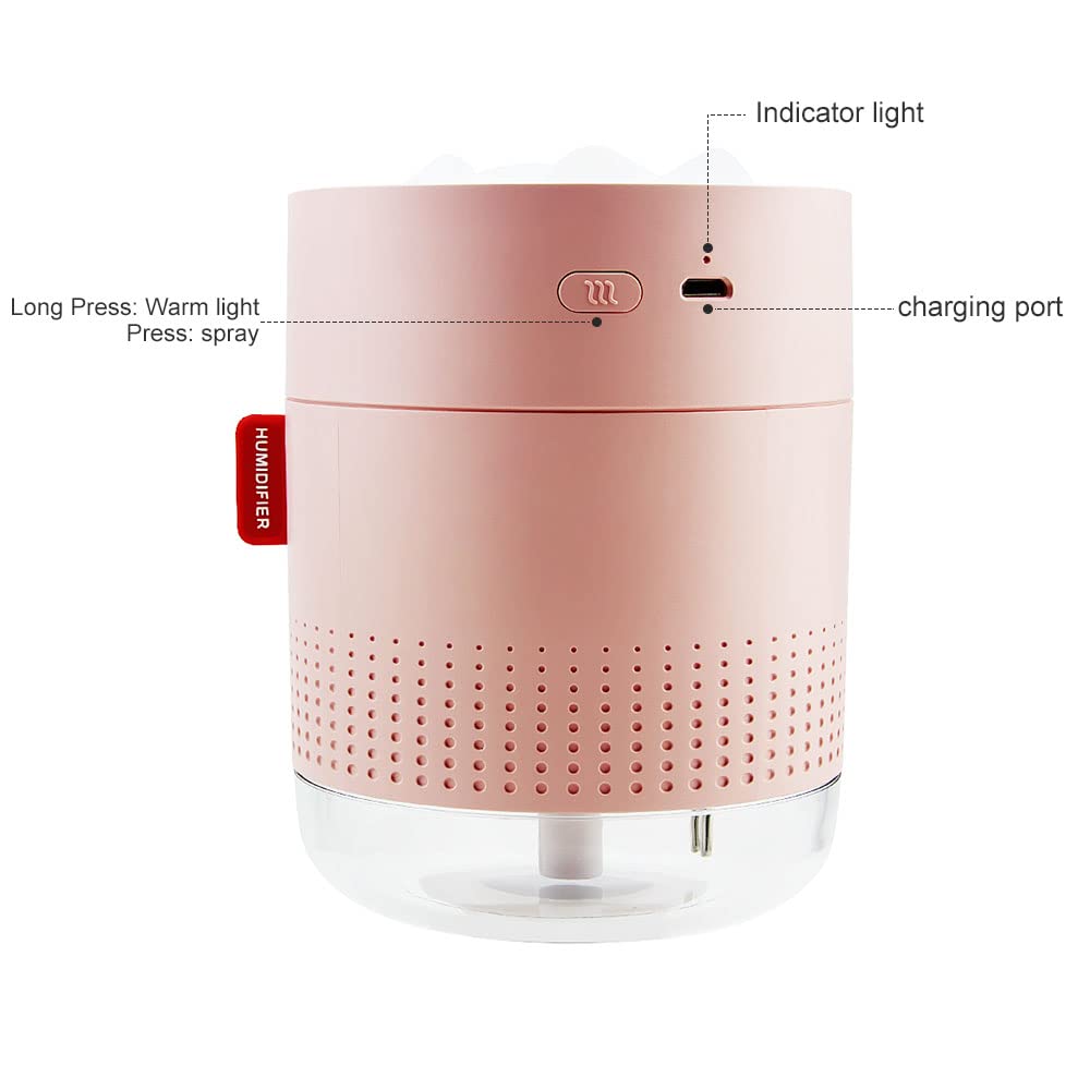 Portable Mini Humidifier, 500ml Small Cool Mist Humidifier with Night Light,USB Personal Desktop Humidifiers for Baby Bedroom Travel Office,2 Spray Modes, Ultra-Quiet , Auto Shut-Off, 3 Filters