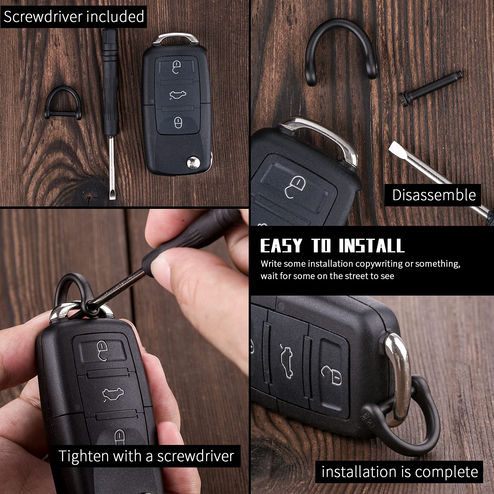 TISUR Key Ring with Screw Shackle,Black Key Rings Heavy Duty keyrings for Keys,DIY Key Fob D Rings Keychain 2pcs (1/2'', Black/Titanium)