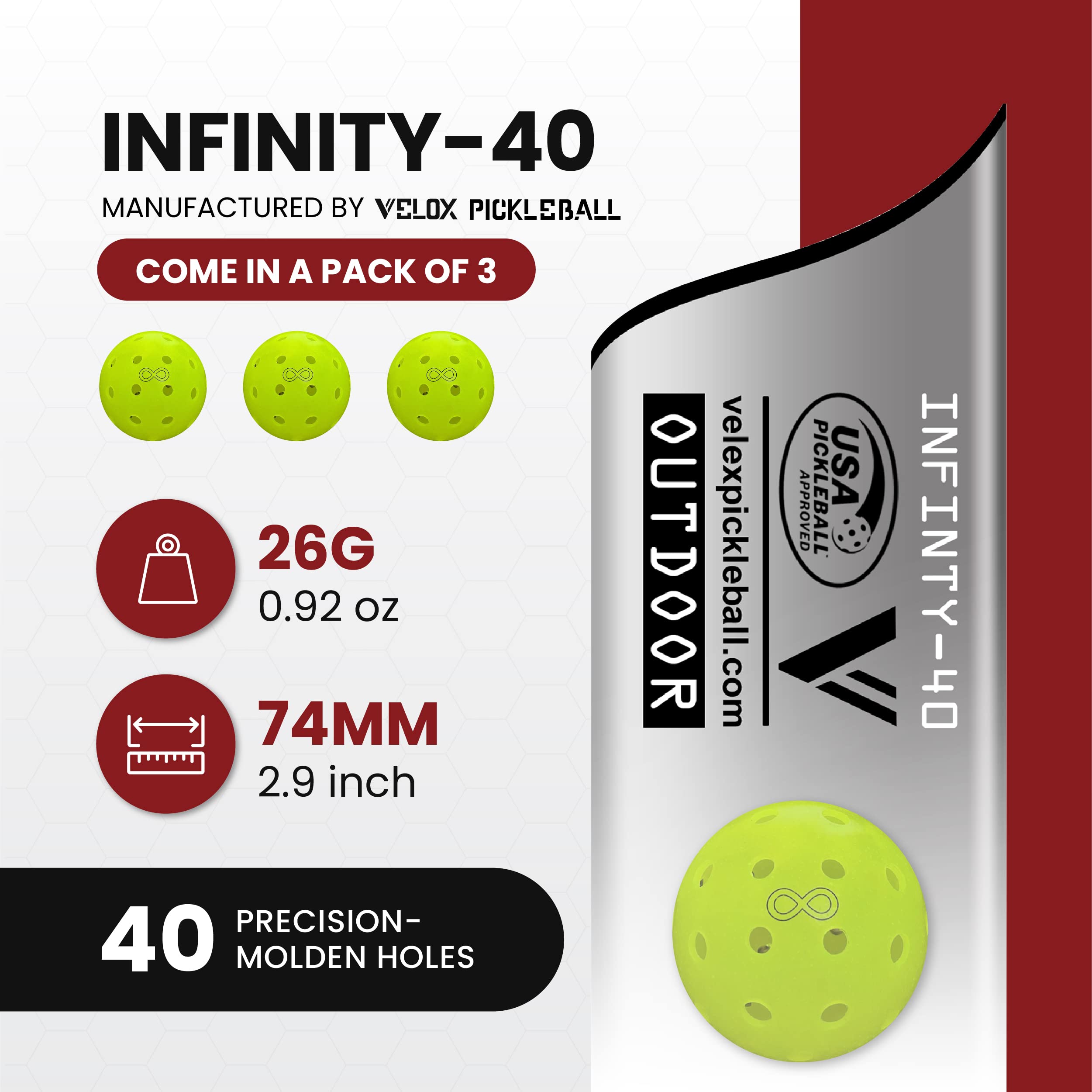 VELOX | Elite Strike Pickleball Paddle Set | 3 Balls and 2 Paddles USA Pickleball Approved | Graphite and Fiberglass Construction