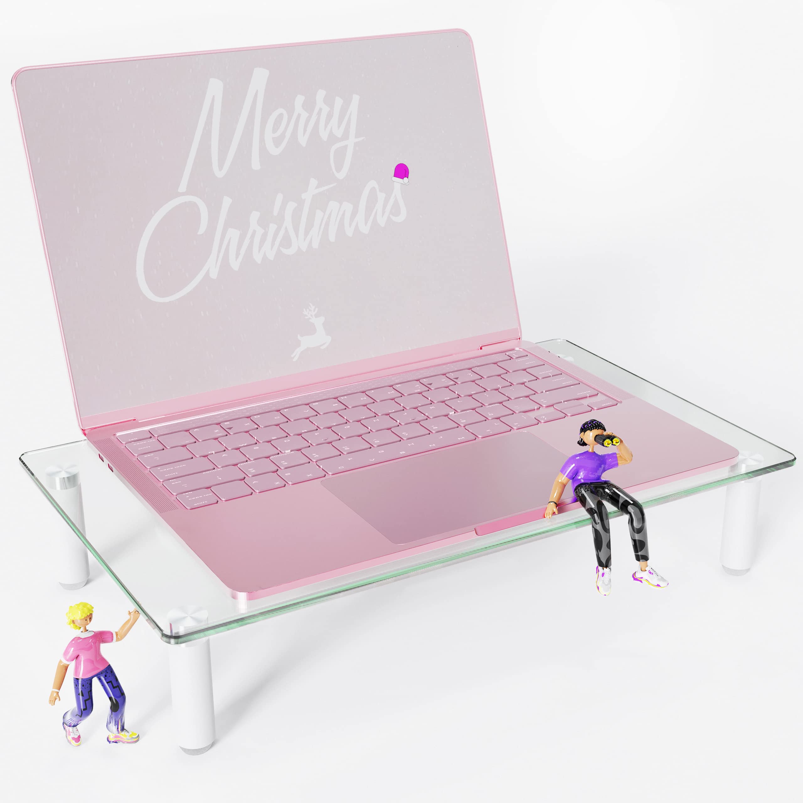 PUTORSEN Clear Tempered Glass Computer Monitor Stand Riser for Laptop, Computer, iMac, and All Flat Screen Display, Desktop Stand with Anti-Slip Pads Holds 44lbs, Storage Shelf & Screen Holder