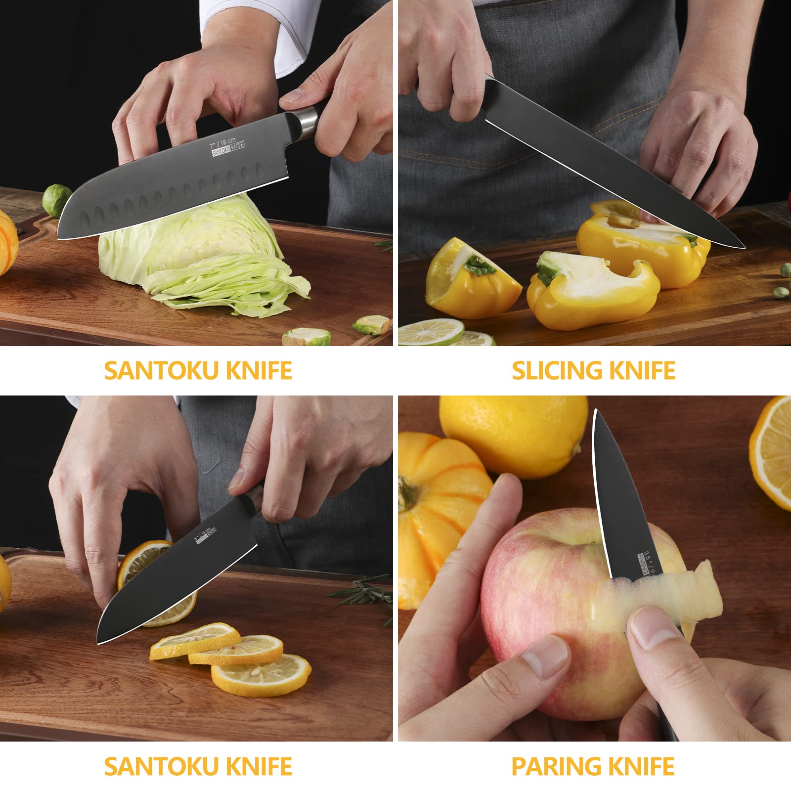 Prochion 5 PCS Chef Knives Set with Wooden Box, Black Blade Knives Set for Kitchen without Block, Razor Sharp Kitchen Knife Set of 5 with Pakka Wood Handle for Family & Restaurant