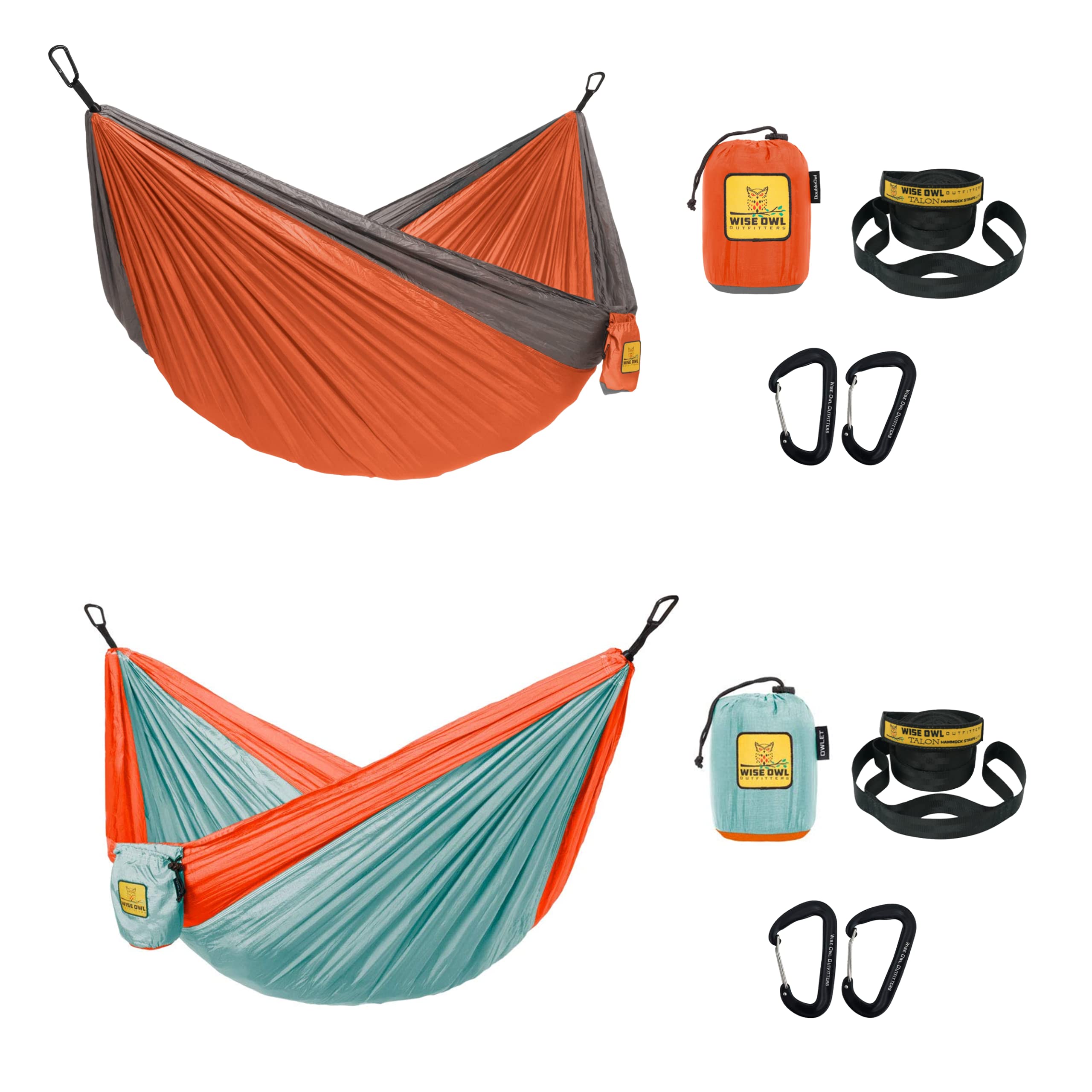 Wise Owl Outfitters Camping Hammocks Duo - Set of 2, Adults and Kids Hammock for Outdoor, Indoor, Single & Double Use w/Tree Straps - Camping Gear Essentials