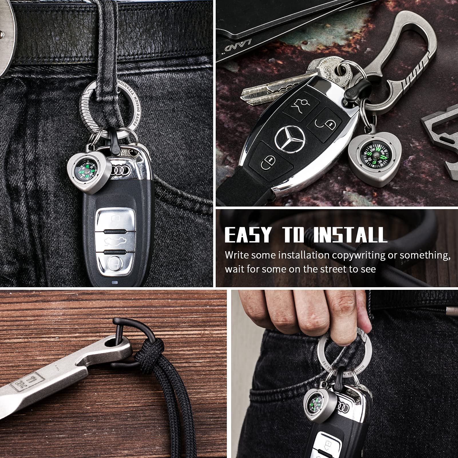 TISUR Titanium Key Ring,D-Rings Key Rings for Keychains Heavy Duty with Screw Shackle, Car Key Chain Ring for Men and Women 2 Pcs (Black Matte L)