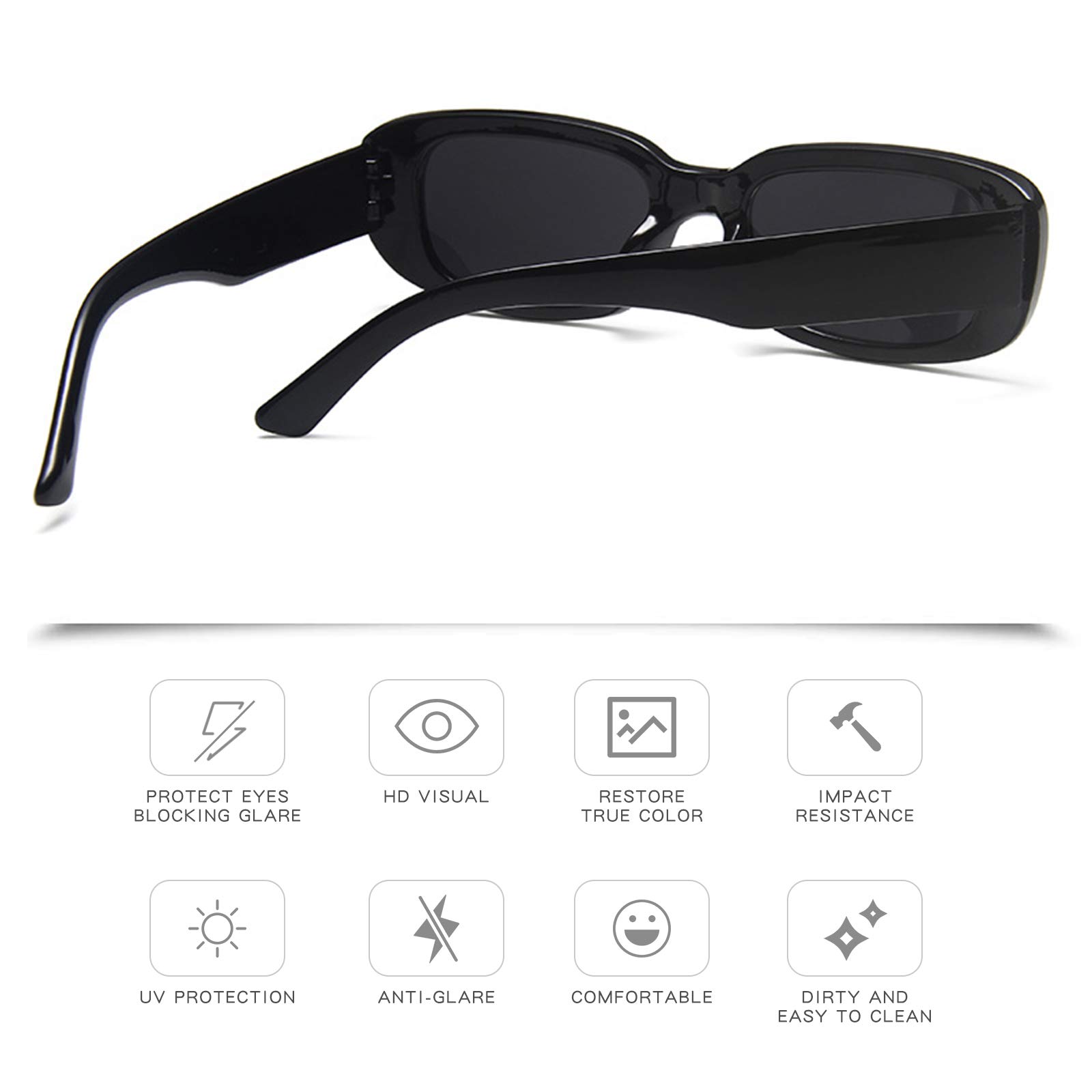 YQVIE 10 Pack Rectangle Sunglasses Bulk for Women Men Colorful Glasses for Bachelorette Party (10Black)