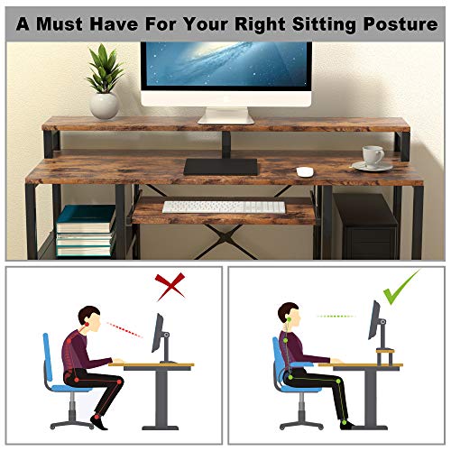 TechLand Industrial Computer Desk with Storage Shelves/Keyboard Tray/Monitor Stand, Modern Study Writing Table Workstation for Home Office