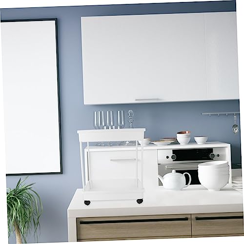 Operitacx Floor Storage Rack Shelf Storage Rack Storage Shelf with Wheels 2-Tier Storage Rack Rolling Storage Rack Storage Rack with Wheels Rolling Cart Stand Cart Rack White Pulley Plastic