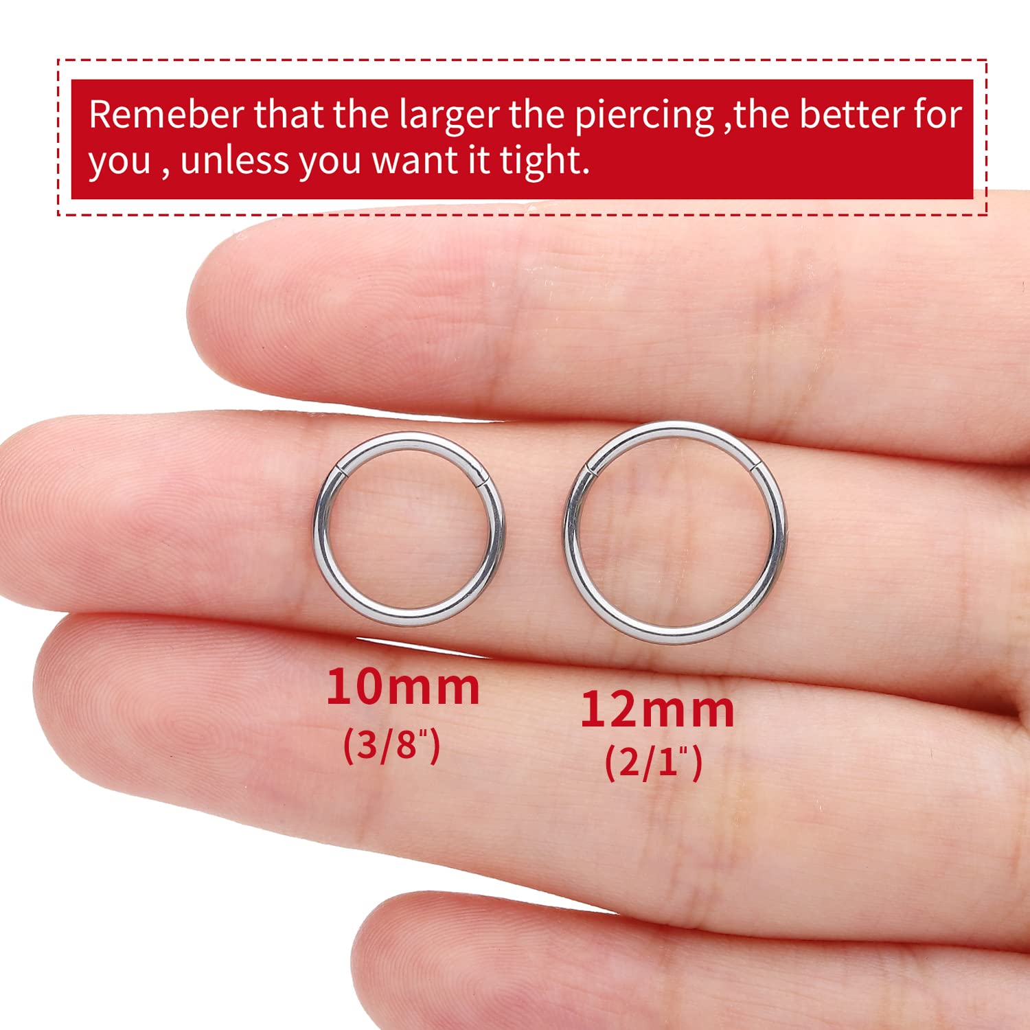 VOJO 2PCS Septum Hoop Daith Piercing Jewelry G23 Titanium for Nose Helix Conch Tragus Sensitive Ears 16/18G Rook Lip Hoop Ring (CZ+ Segment Ring,16G 6mm+8mm)