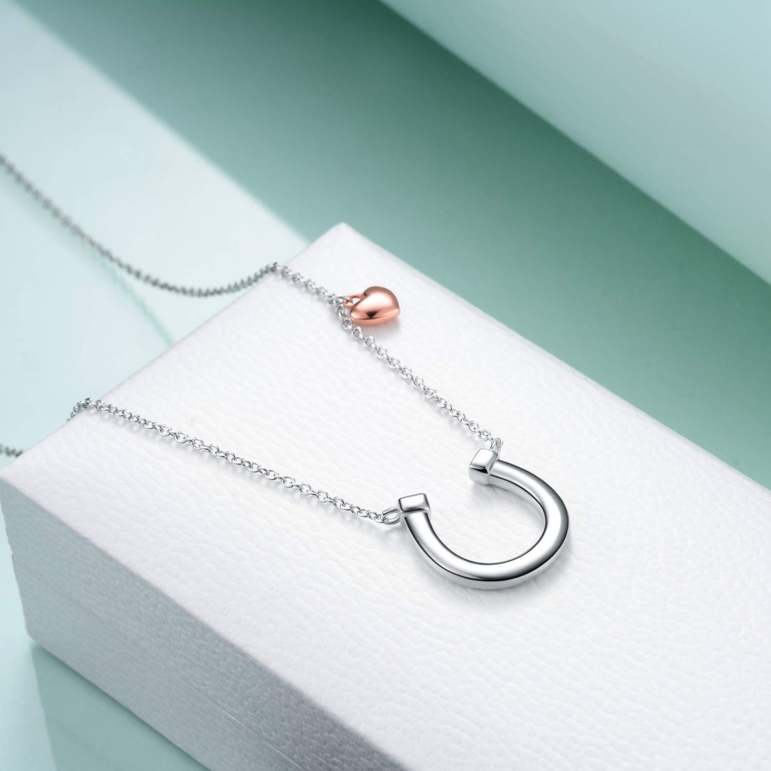 POPLYKE Horseshoe Necklace for Women Sterling Silver Horse Jewelry Gifts 15+2'' (silver)