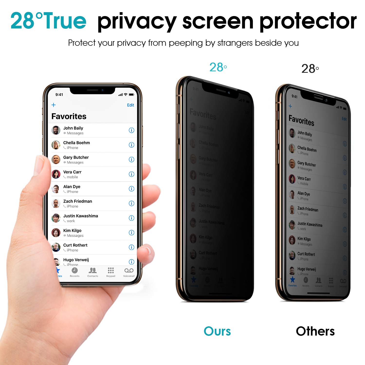OTAO Privacy Screen Protector for iPhone 11/iPhone XR 6.1inch True 28°Anti Spy Tempered Glass Full-Coverage (2 -pack)