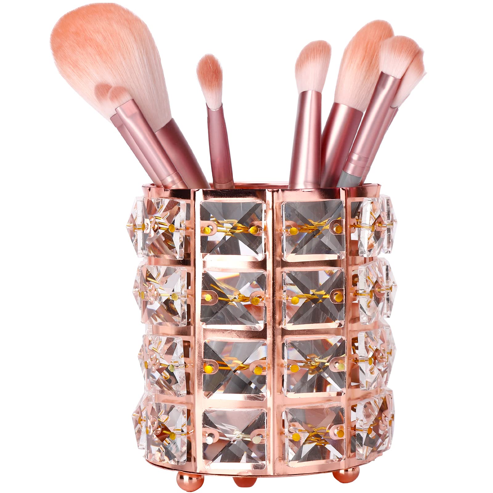 Qualsen Makeup Brush Holders Organizer, Makeup Brush Organizer Cup Crystal Makeup Brush Holder, Eyebrow Comb Brushes Pen Pencil Cup (Rose Gold)