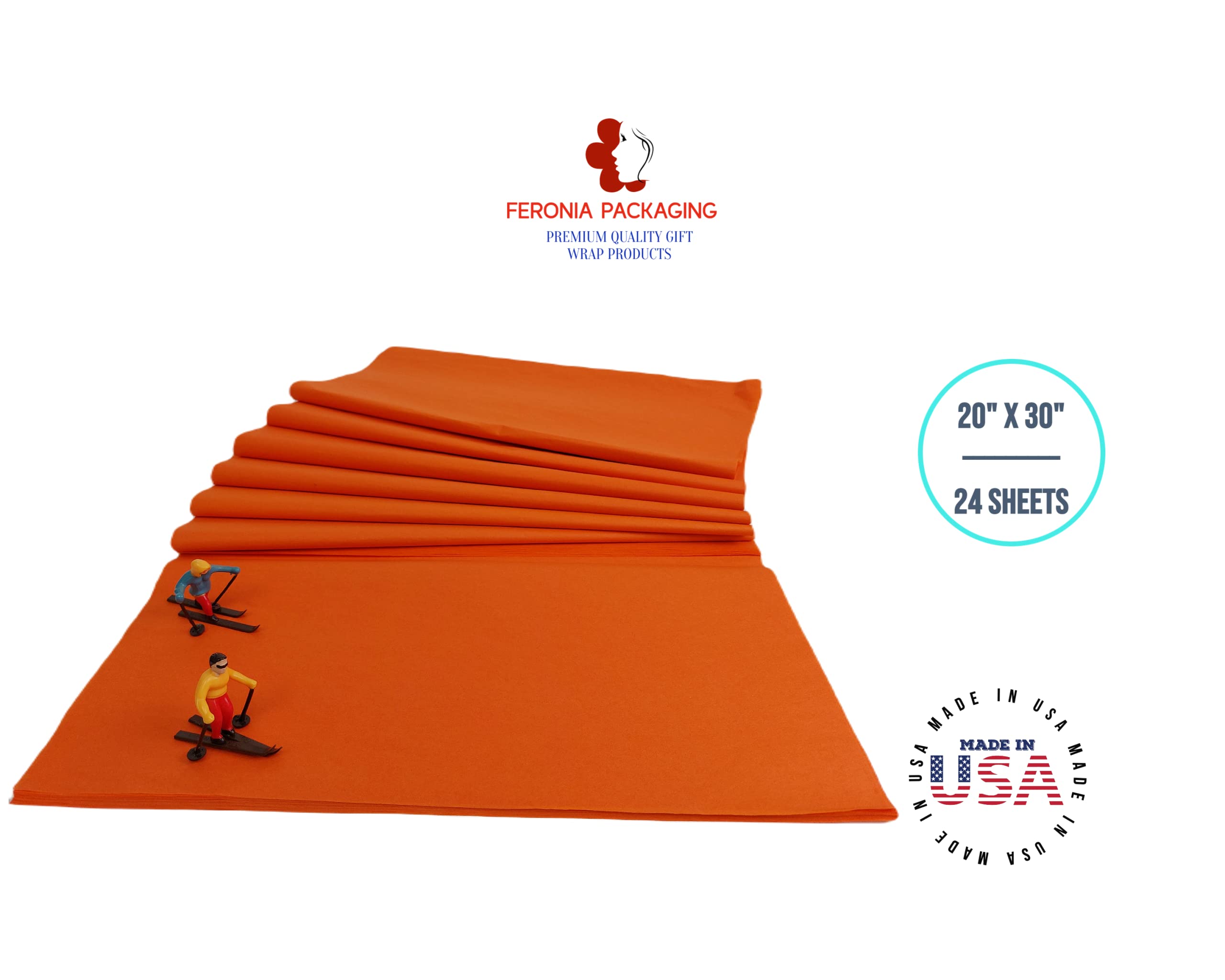 Orange Tissue Paper Squares, Bulk 24 Sheets, Premium Gift Wrap and Art Supplies for Birthdays, Holidays, or Presents by Feronia packaging, Large 20 Inch x 30 Inch