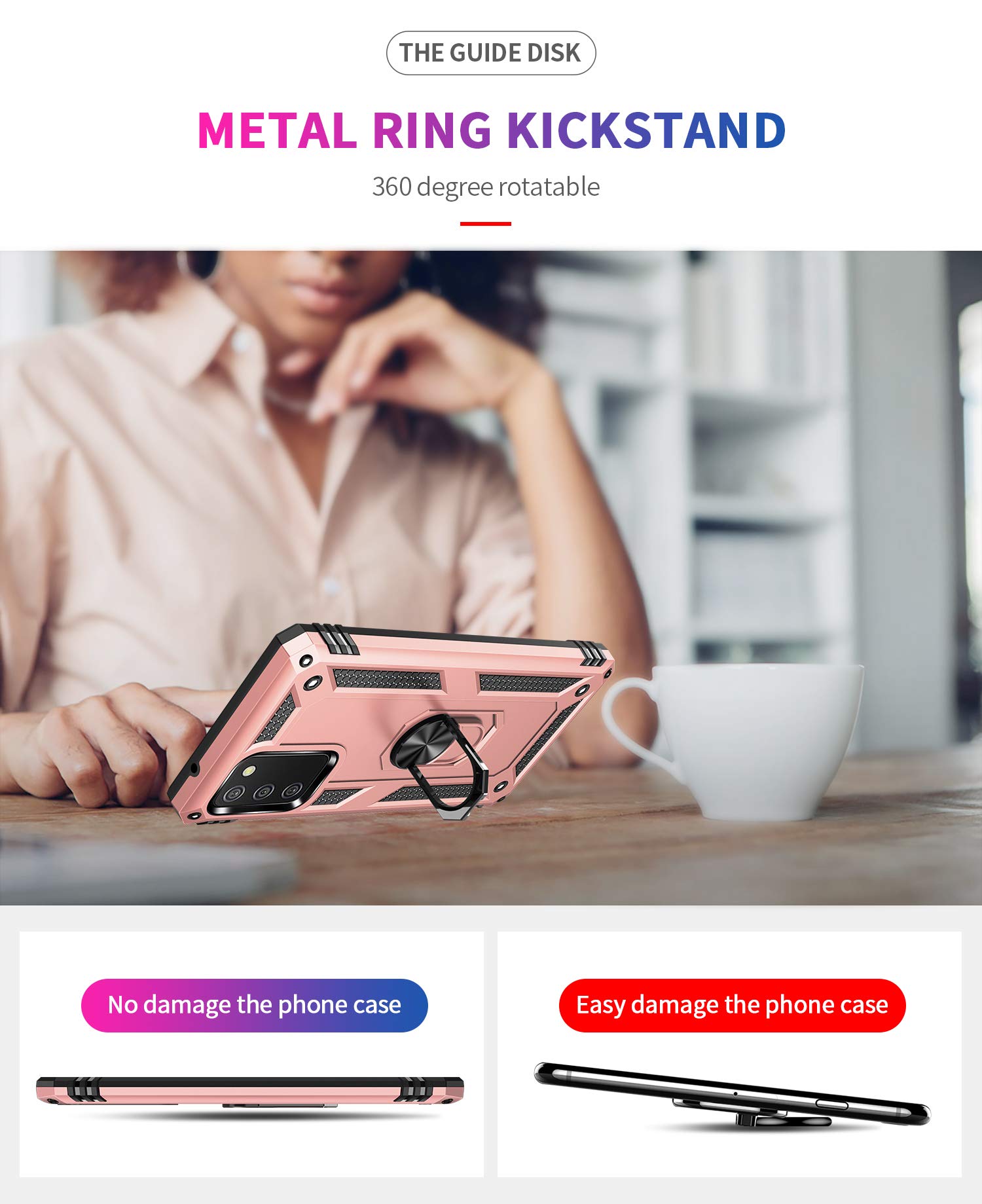 SKTGSLAMY for Galaxy A02S Phone Case,Galaxy A02S Case with Screen Protector,[Military Grade] 16ft. Drop Tested Cover with Magnetic Kickstand Car Mount Protective Case for Samsung A02S, Rose Gold