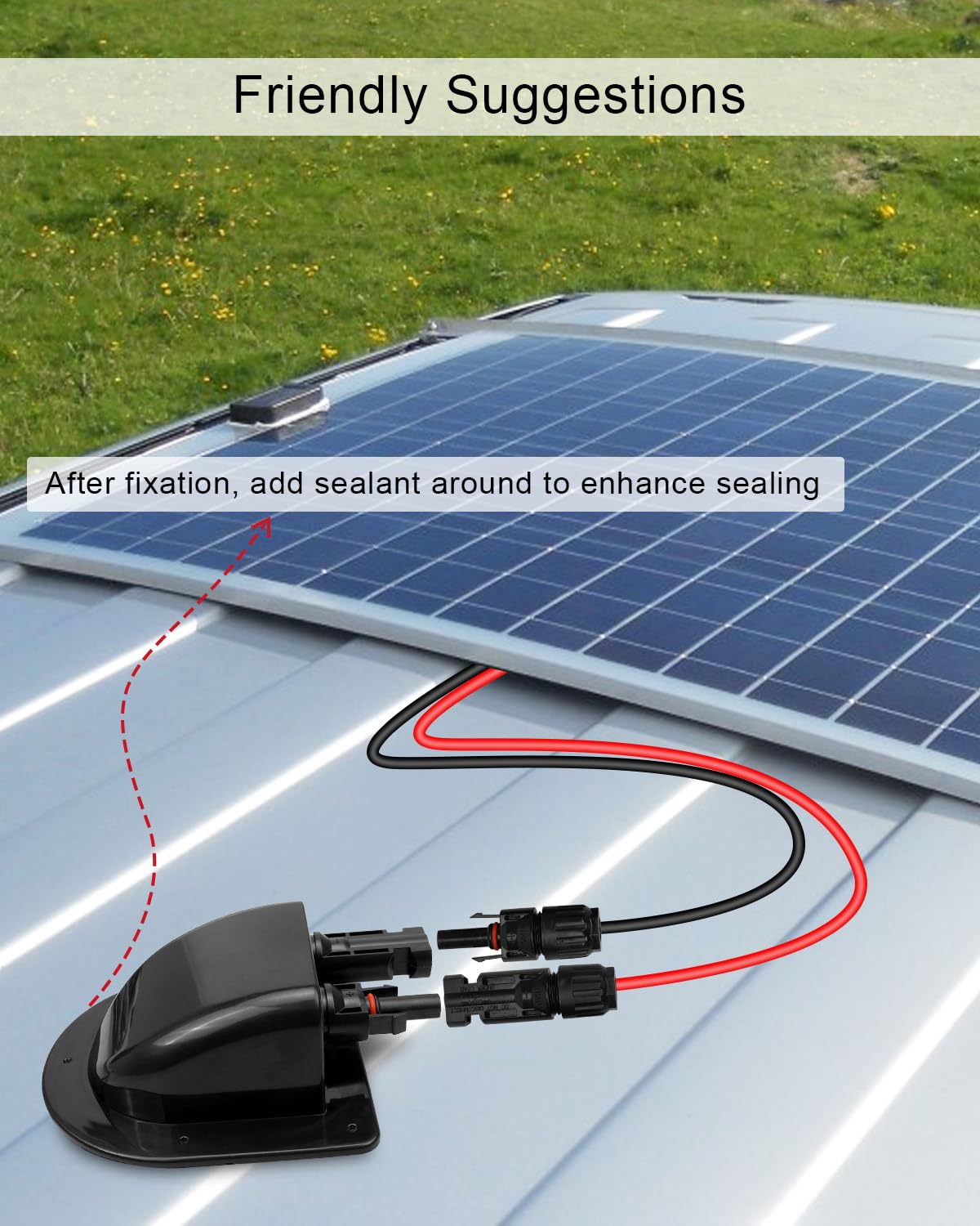 QNHEAY Waterproof Solar Connector Entry Gland Cable Junction Box Through RV Roof Solar Entry Housing with 10Ft 10AWG Solar Extension Cable, Connector on RV Boat Van Camper