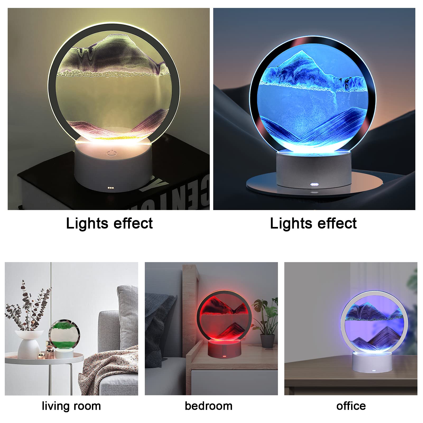 Xianfei 3D Sand Art Liquid Motion, Kinetic Art Quicksand Painting with Led Light Creative Home Office Relaxing Mood Desktop Sandscape, Black