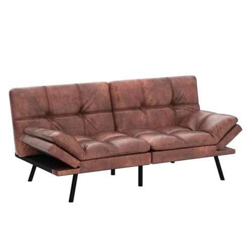 Opoiar Modern, Bed Sleeper, Futon, Memory Foam Couch Convertible Loveseat for Living Room, Apartment Sofas, Brown