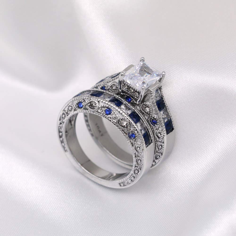 Ringcrown White Gold Plated Womens Wedding Ring Sets Cz Engagement Ring 2pcs Wedding Bandsā¦