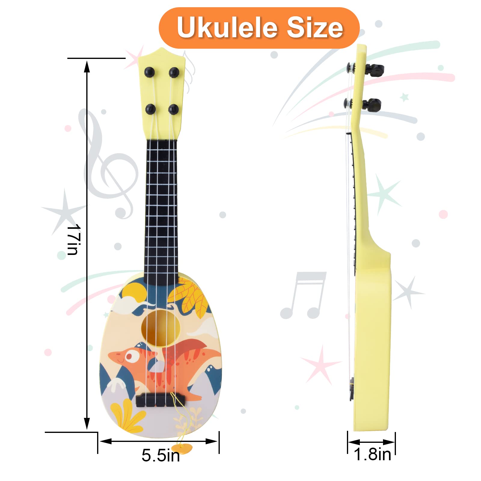 YOLOPLUS+ 15 Inch Toddler Ukulele Guitar Toy 4 Strings Mini Guitar for Kids - Children Musical Instruments Educational Learning Toy (17 inch Yellow Color)