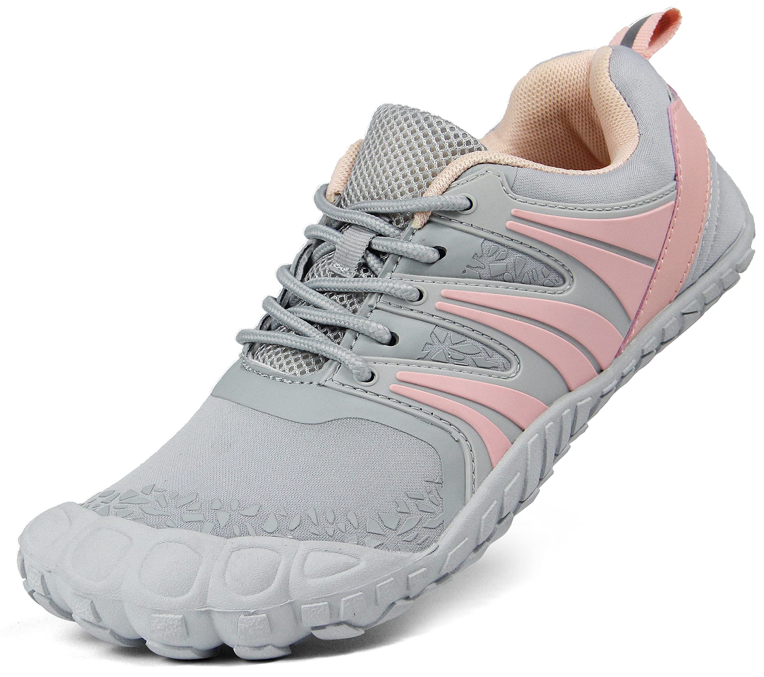 Oranginer Five Finger Toe Shoes for Women Zero Drop Minimalist Shoe Wide Width Barefoot Work Sneaker Cycling Shoe Gray Pink Size 8