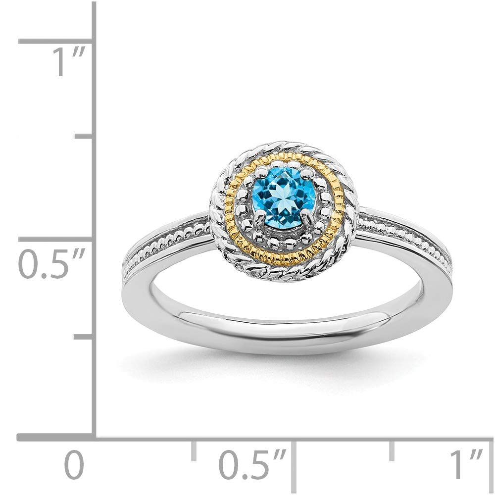 Solid 925 Sterling Silver and 14k Yellow Gold Stackable 925 Sterling Silver Blue Topaz Ring Eternity Band Size 7