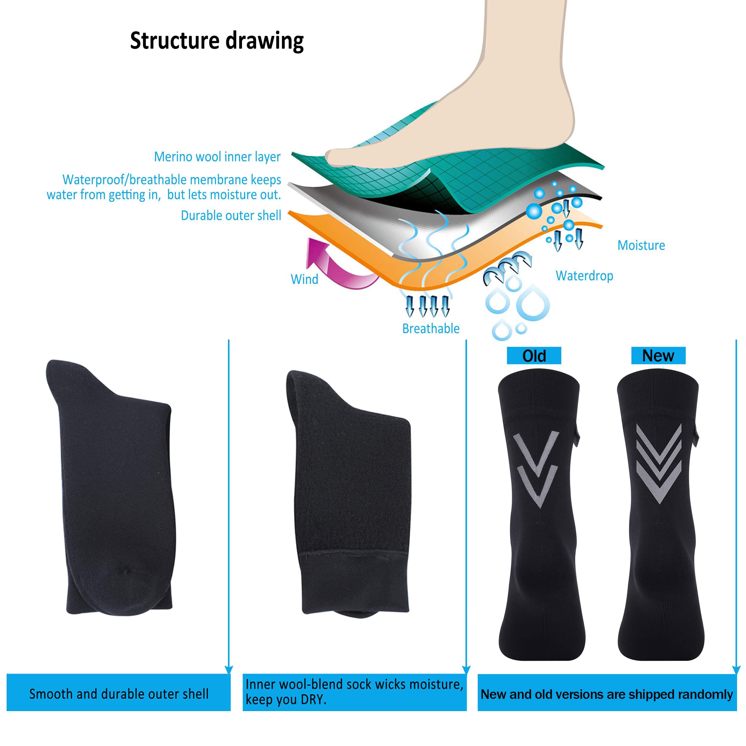 RANDY SUN Waterproof Breathable Merino Wool Lined Socks, Unisex All Climate Outdoor Sport Cushioned Socks for Hiking Trekking Camping Black XS 1 Pair
