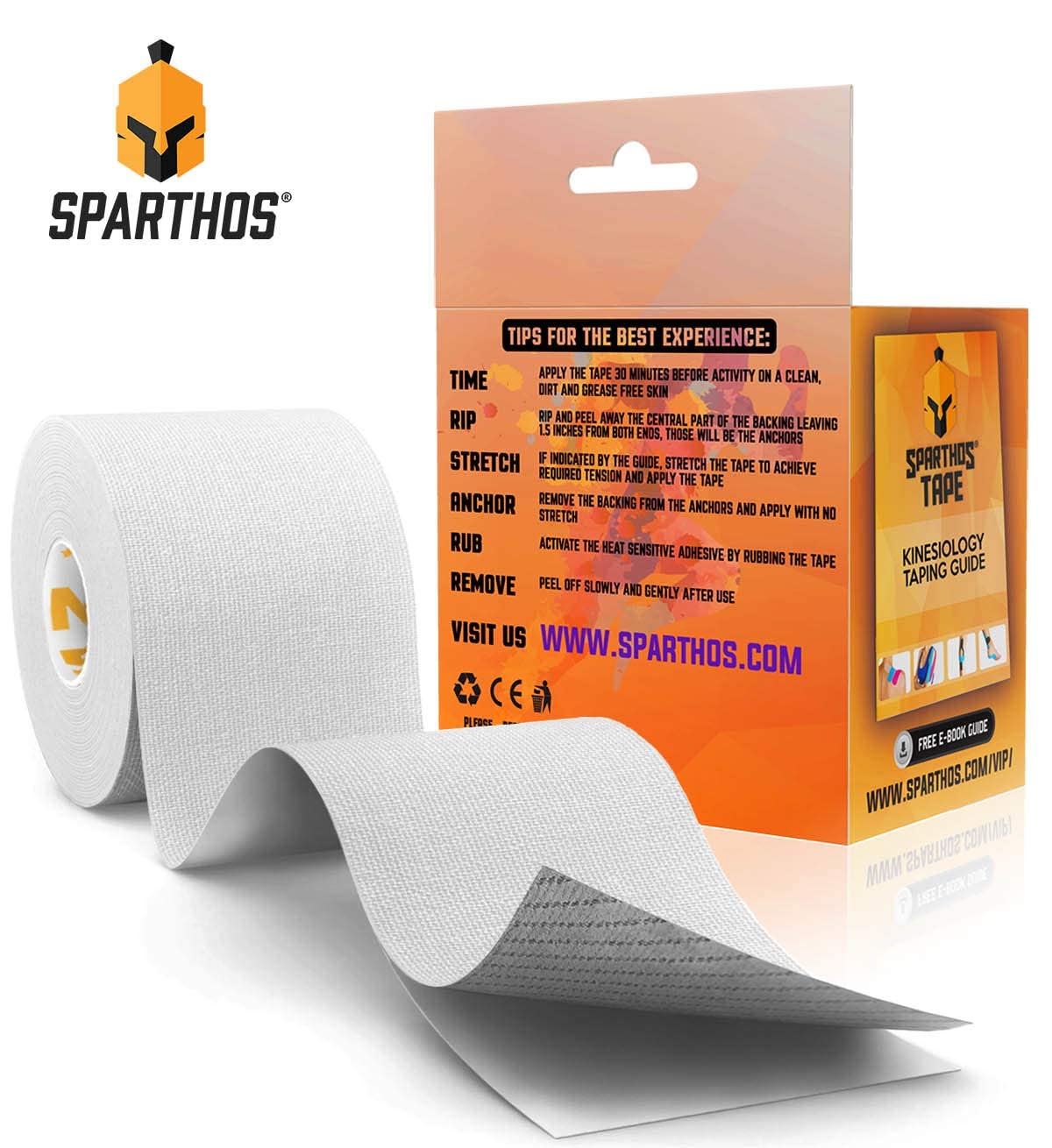 Sparthos Kinesiology Tape [Frosted White - 16.4ft Uncut Roll] + Sparthos Ice Packs for Injuries [Size Medium + Cover]