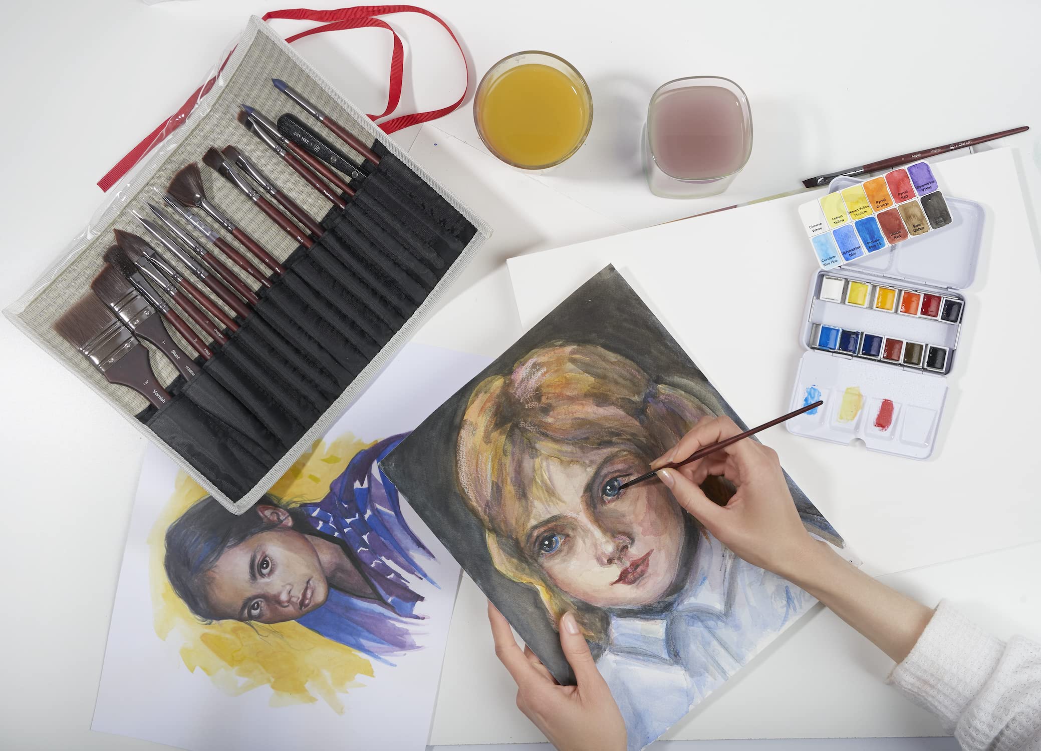 Professional Synthetic Brush Set for Acrylics - 17-Piece Artist Water Media Paint Brushes for Acrylics, Watercolor, Gouache. Beginner-Friendly with Great Flow Control and Snap - Verbena Set by ZenART