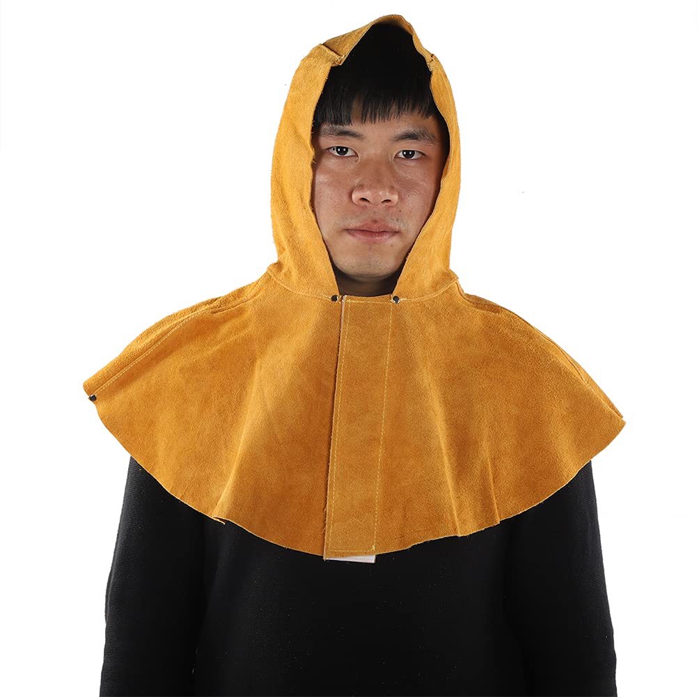 Welder Hood, Yellow Cowhide Heat Insulation Neck Face Protection, Welding Helmet Safety Mask for Splashing Proof And Heat Resistant