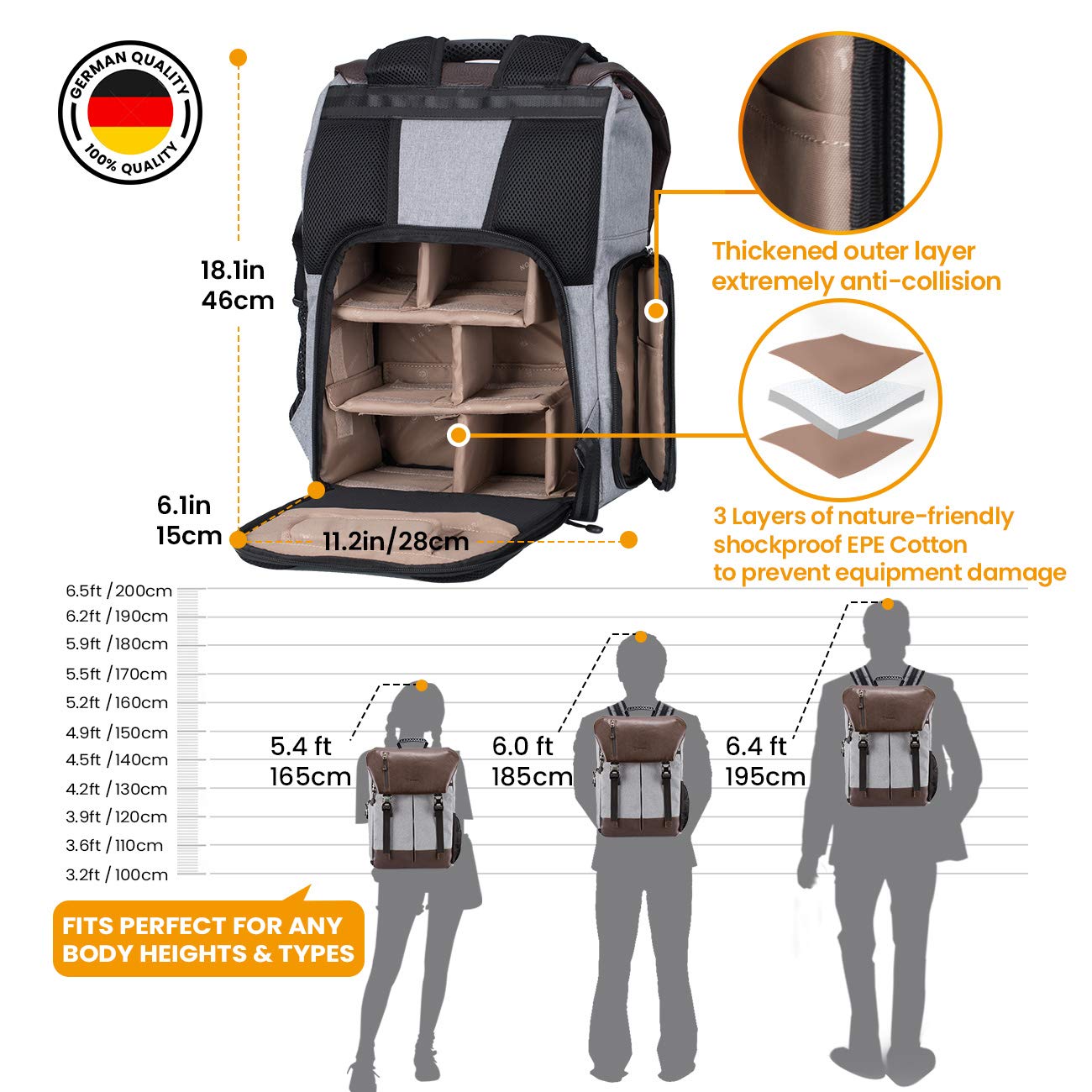 TARION Camera Backpack Waterproof Camera Bag Waterproof Certified IPX5 Large Capacity Side Access with 15.6 Inch Laptop Compartment Rain Cover for Women Men Photographer Lens Tripod Tablets