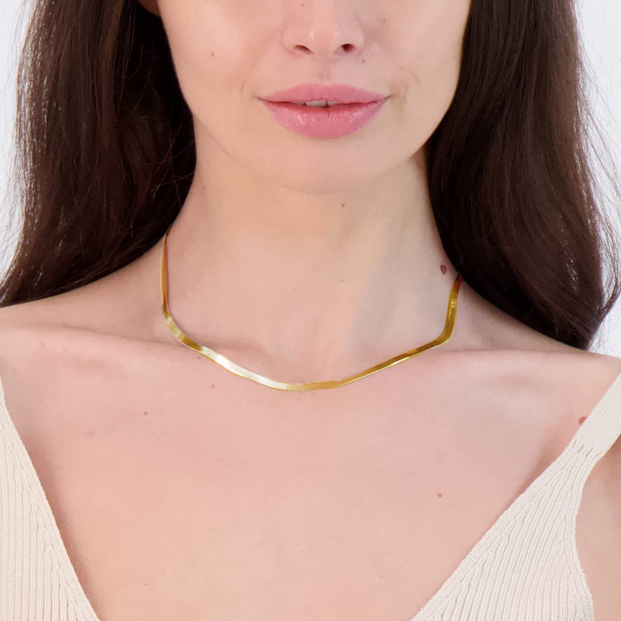 PORI JEWELERS 18K Gold Plating Over Sterling Silver 3MM Flexible Flat Magic Herringbone Chain Necklace - (3MM Gold, 20)