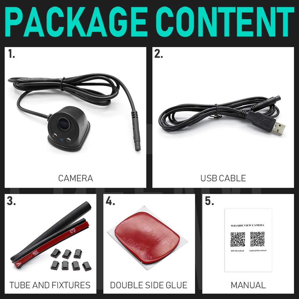 Polarlander 5V Car USB Wireless WiFi Blind Spot Front Rear Side View DVR Camera 1280 * 720 WiFi Car Camera for iPhone and Android by APP