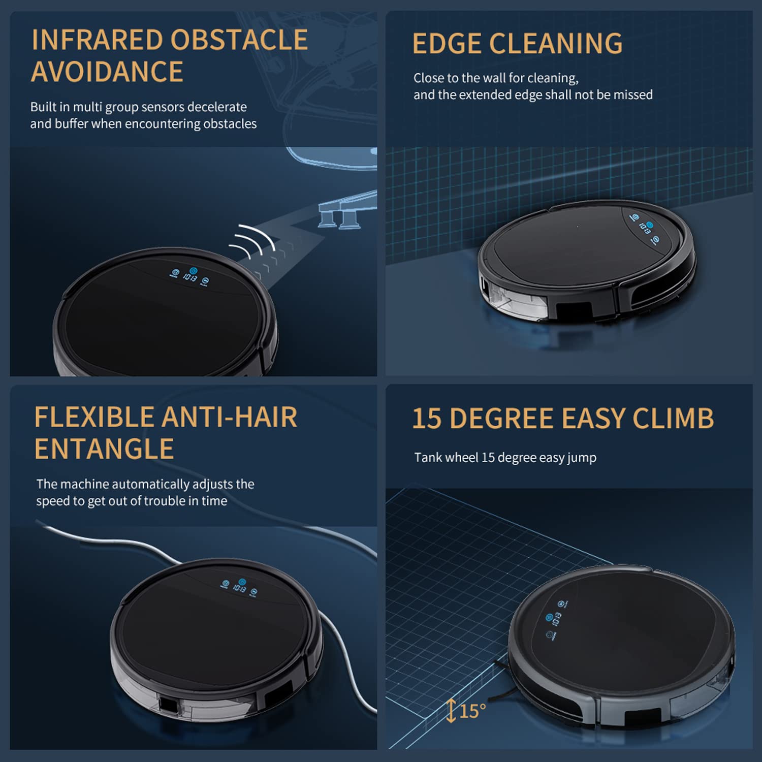 Robot Vacuum,Automatic Robotic Vacuum Cleaner Self-charging Robot Schedule Cleaning with remote 500 ML large Dustbin 120min Deep clean for Carpet, hardfloor,tiles and pet hair clean(Black)