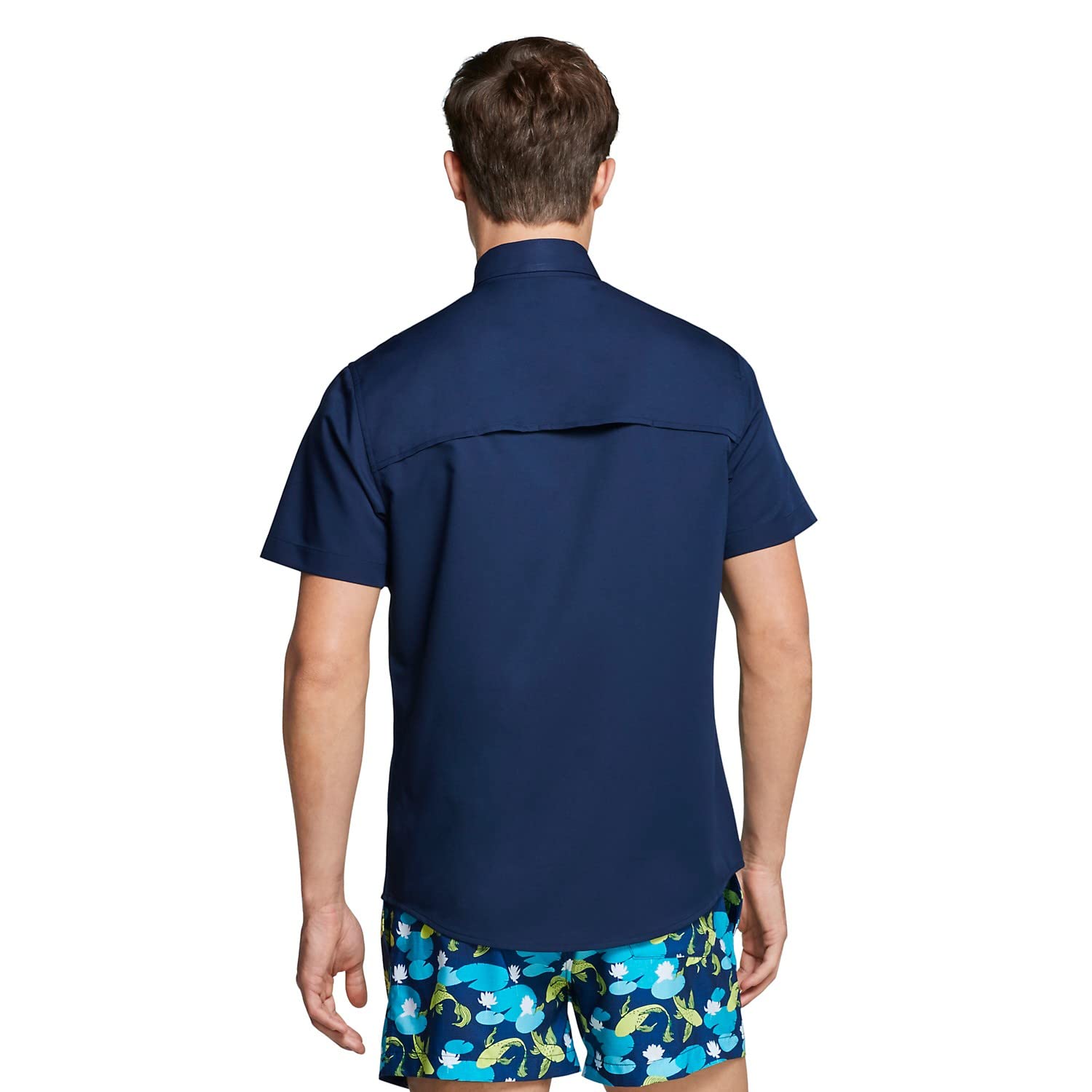 Speedo Mens UV Swim Shirt Hybrid Button Down (Large, Peacoat)