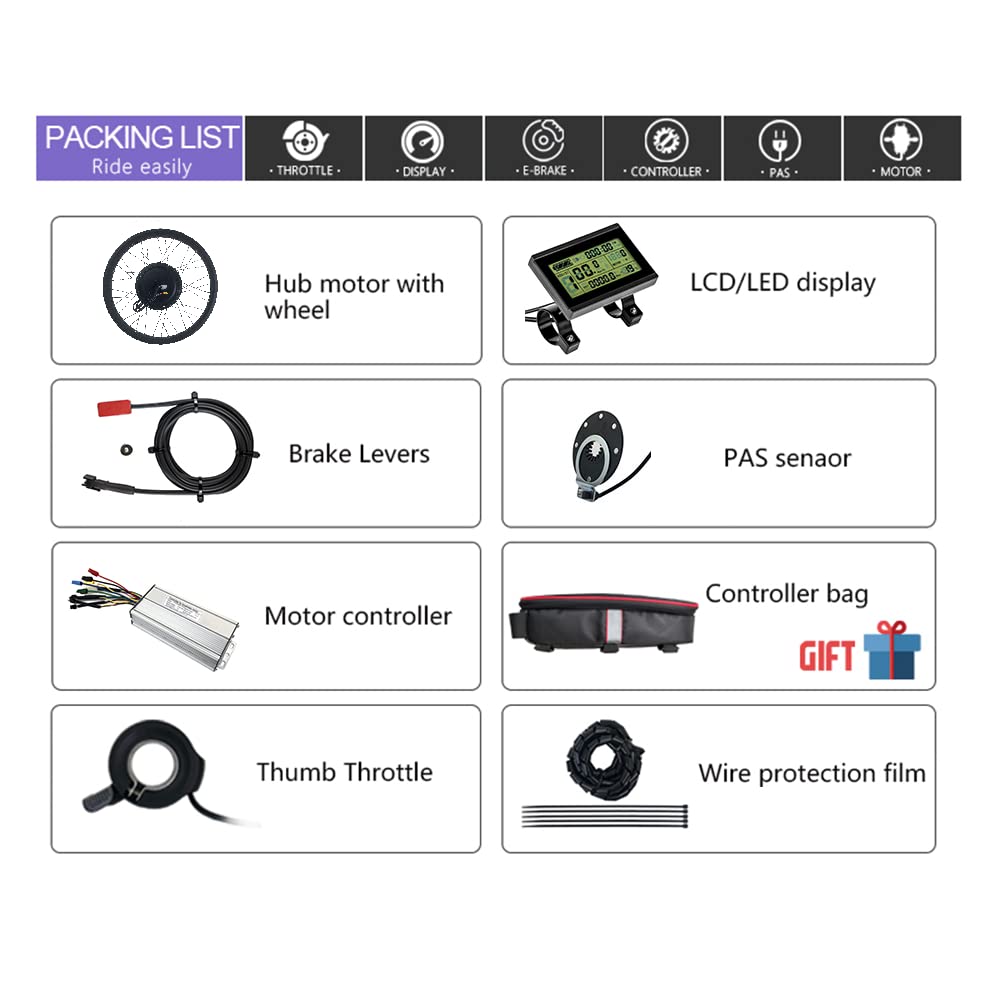 SCHUCK 48V 1000W Rear-Rotate kit, 20inch LCD3 Display, Black Wheels, Snowmobile Fat tire Bicycle Electric Modification kit