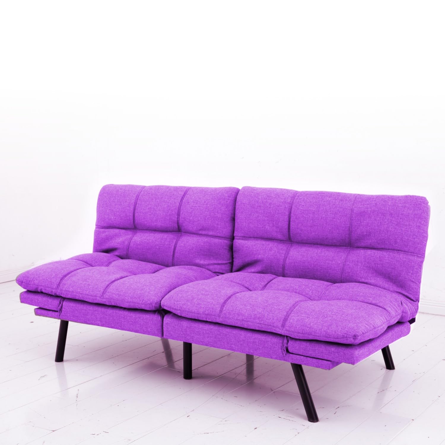 MUUEGM Faux Leather Futon Bed, Convertible Memory Foam Sofa Bed, Modern Love Seat for Living Room,Compact Space,Apartment,Office,Adjustable Backrests Armrests Couch Sleeper,71" Sofas, Purple