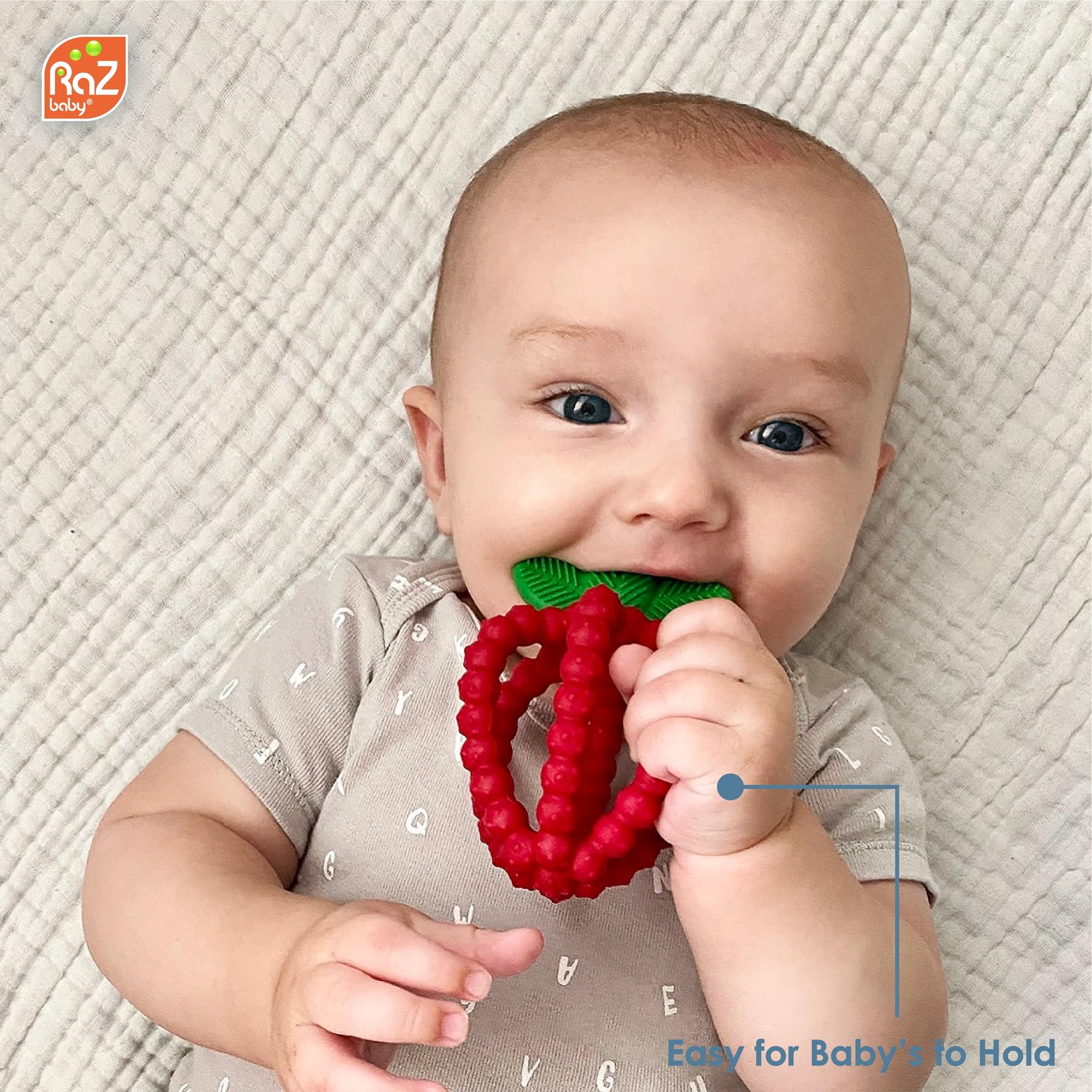 RaZbaby Silicone Infant & Baby Teething Toy, Textured BerryBumps Soothe Babies’ Sore Gums, RaZberry Bites Relief Teether, Back & Front Teeth, BPA Free, Easy to Hold, Fruit Shape for Babies 3M+ - Blue
