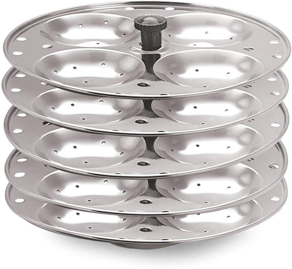 WhopperIndia Stainless Steel Idli Maker Stand with 5 Plates and 20 Cavities 4 Cavities in 1 Plate - Makes 20 Idlis